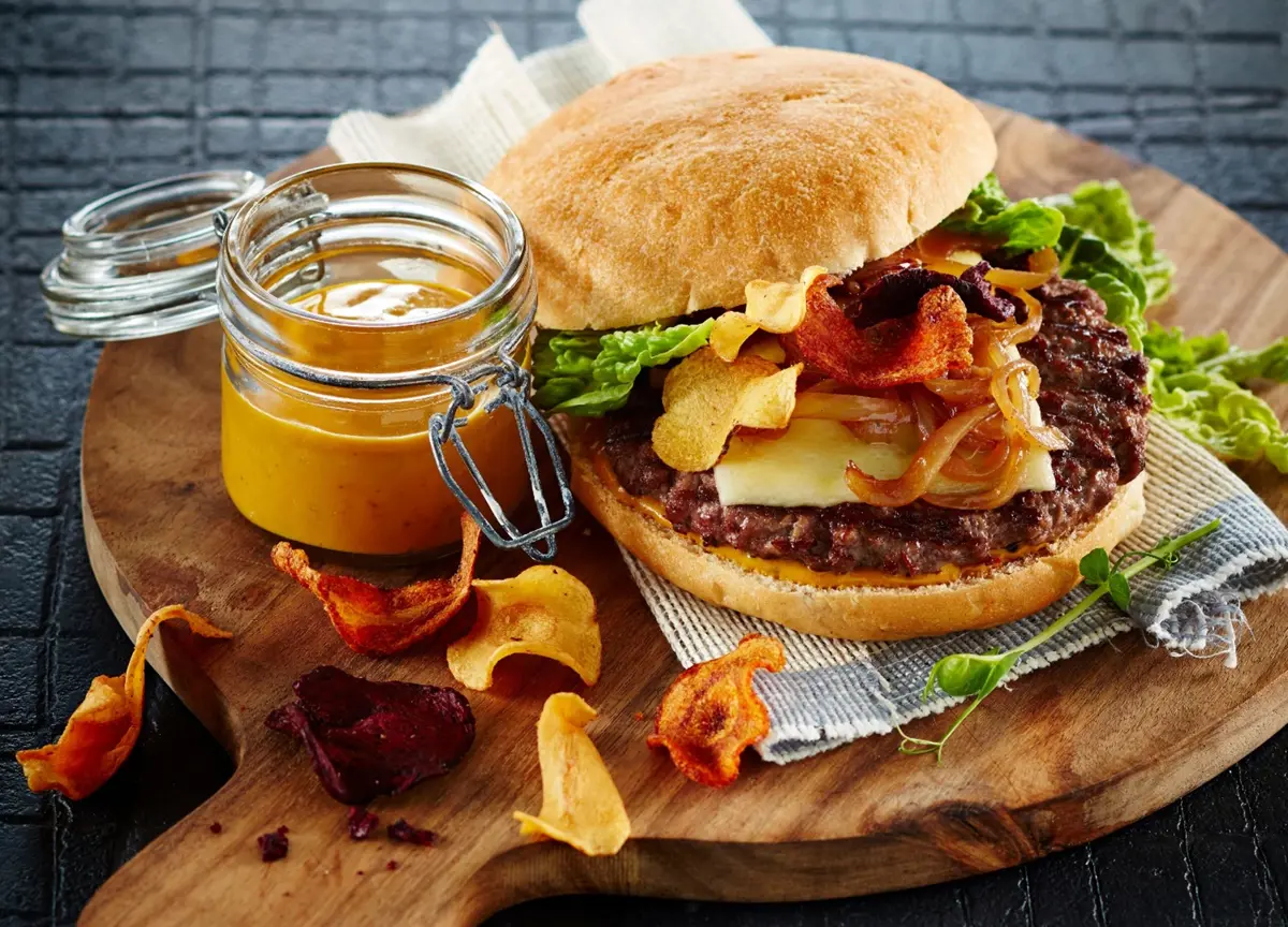 Burger med karamelliserede løg og gruyere ost - Danish Crown Professional